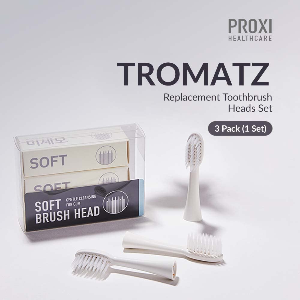 Tromatz Replacement Toothbrush Heads Set Compatible with Tromatz Basic Model ONLY, Not for Simple Pro Series, Refillable Soft Micro Toothbrush Heads Gum Care Bristle Extra Soft 3 Pack (1 Set)