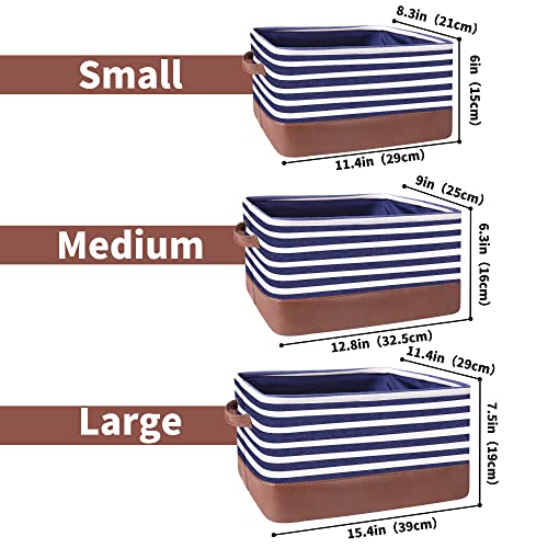 Foldable Storage Bin | Collapsible Sturdy Fabric Storage Basket Cube W/Handles for Organizing Shelf Nursery Toy Closet (BLUE STRIPS, 11.5"+13"+16")