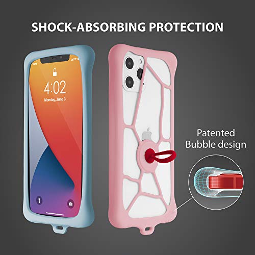 Boneใ Lanyard Phone Bubble Tie 2, Universal Phone Anti-Shock Bumper Case, Adjustable Neck Strap w/Phone Ring Holder for Apple iPhone 12, Samsung Galaxy, Google Pixel, Fits Phones Size 6.1-7.2"- Red