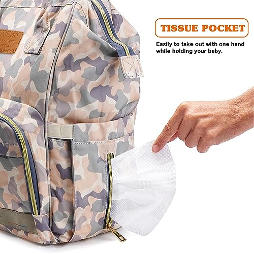 Limhoo Diaper Bag Backpack for Men Dad, Waterproof Large Canvas Camo Nappy Bags, Baby Care Bag (New Camouflage)