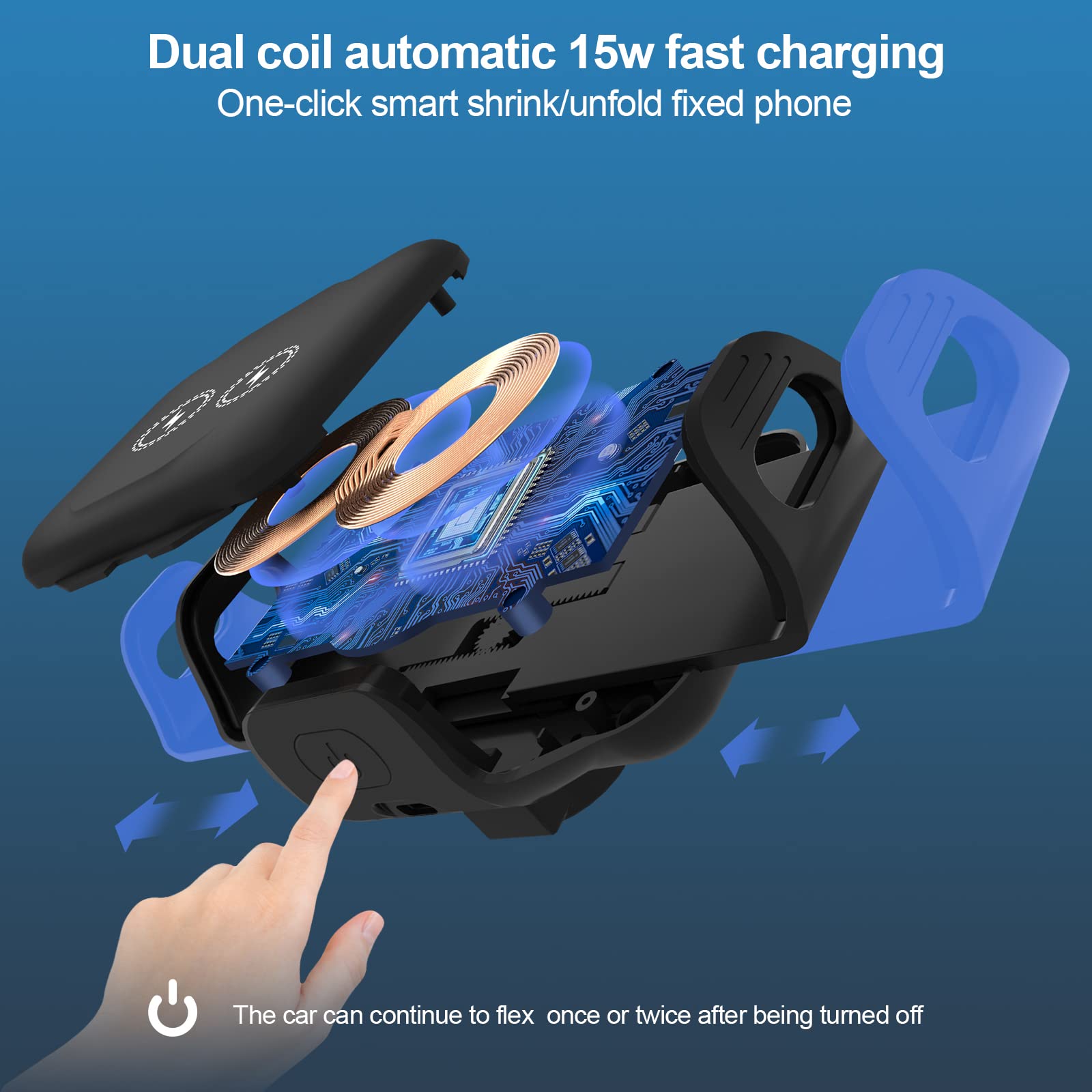 Wireless Car Charger Mount, 15W Dual Coils Fast Charging Car Phone Holder for Air Vent & Dashboard, Compatible with Galaxy Z Fold 4/3/2/Z Flip 4/3/iPhone 14/13/12/11/X/8 Series/Samsung S23 Ultra