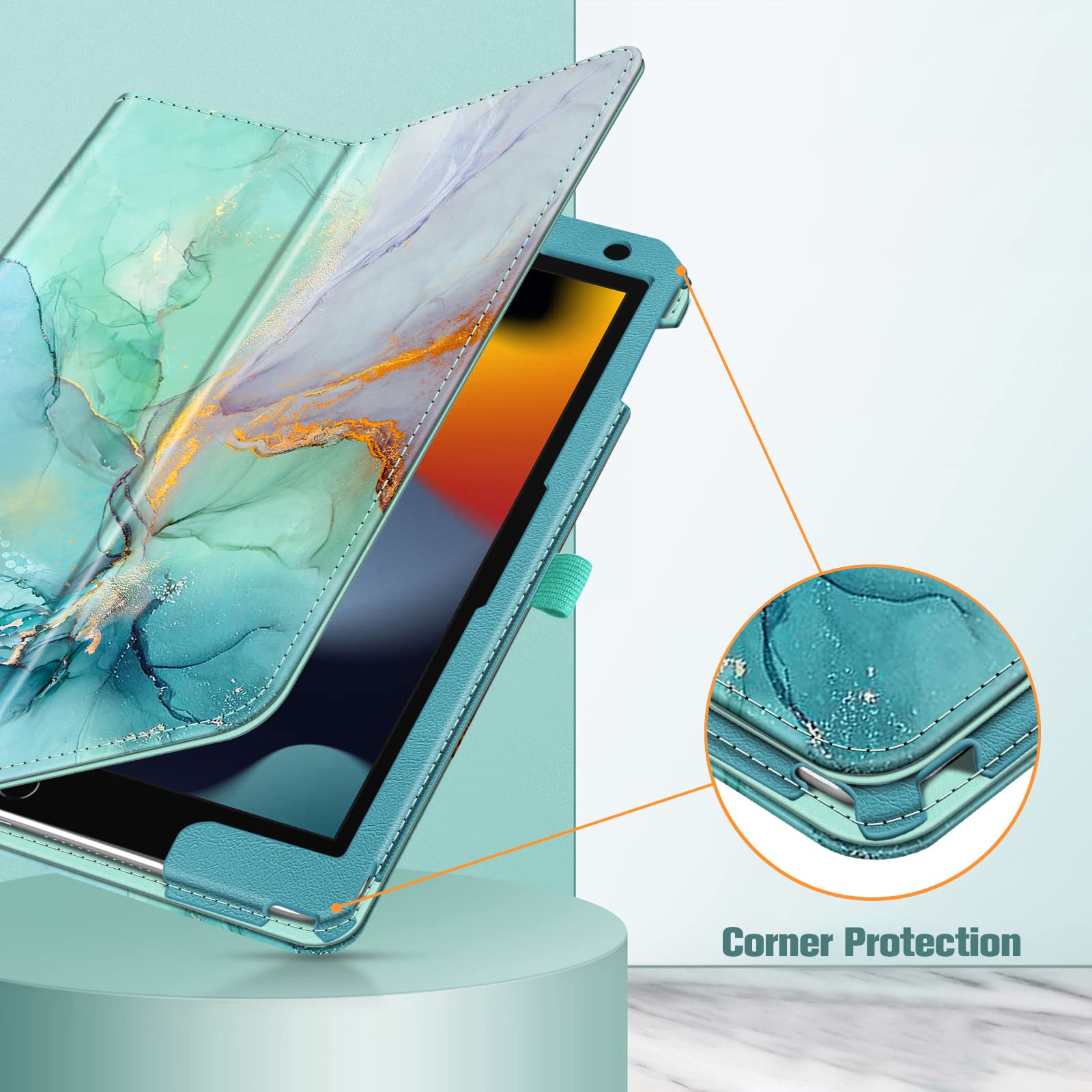 Fintie Folio Case for iPad 9th / 8th / 7th Generation (2021/2020/2019) 10.2 Inch - [Corner Protection] Premium Vegan Leather Stand Back Cover w/Pencil Holder, Auto Sleep/Wake, Emerald Marble