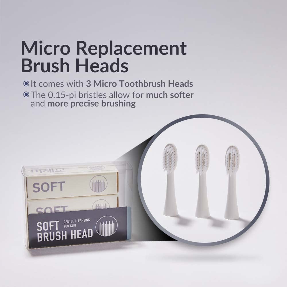 Tromatz Replacement Toothbrush Heads Set Compatible with Tromatz Basic Model ONLY, Not for Simple Pro Series, Refillable Soft Micro Toothbrush Heads Gum Care Bristle Extra Soft 3 Pack (1 Set)