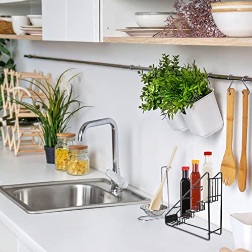 DOITOOL Syrup Bottle Rack Desktop Stainless Steel Wire Bottle Holder Rack Countertop Display Stand Wine Rack Holder for Home kitchen Coffee Shop Cafe Black Coffee Syrup Organizer