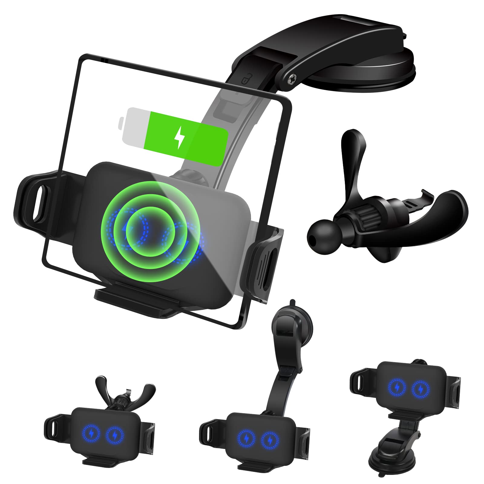 Wireless Car Charger Mount, 15W Dual Coils Fast Charging Car Phone Holder for Air Vent & Dashboard, Compatible with Galaxy Z Fold 4/3/2/Z Flip 4/3/iPhone 14/13/12/11/X/8 Series/Samsung S23 Ultra
