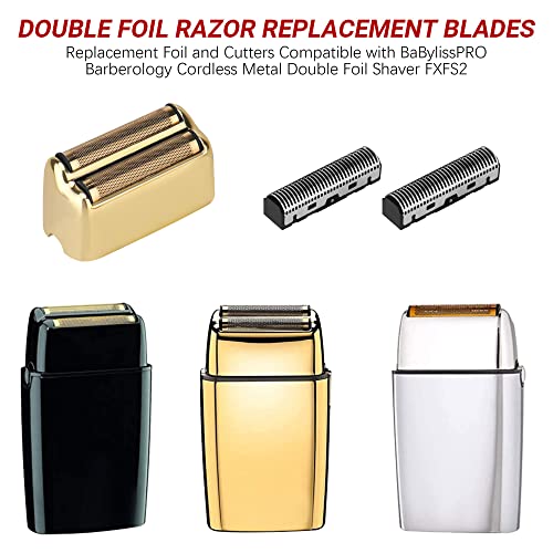 Anrom Shaver Replacement Foil and Cutters Compatible with BabylissPRO Barberology Foil Shaver, Replacement Double Foil Shaver Head with 2 Cutters Blade Set (Silver)