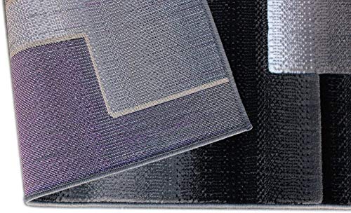 Champion Rugs Modern Geometric Abstract Boxes and Squares Purple Grey Black Carpet Bedroom Living Room Contemporary Dining (5’ 3” X 7’ 5”)