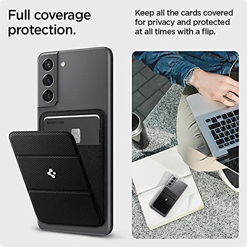 Spigen Smart Fold Phone Card Holder for Back of Phone, Stick on Phone Wallet, Credit Card Wallet with 3M Sticker Designed for All Smartphones - Black