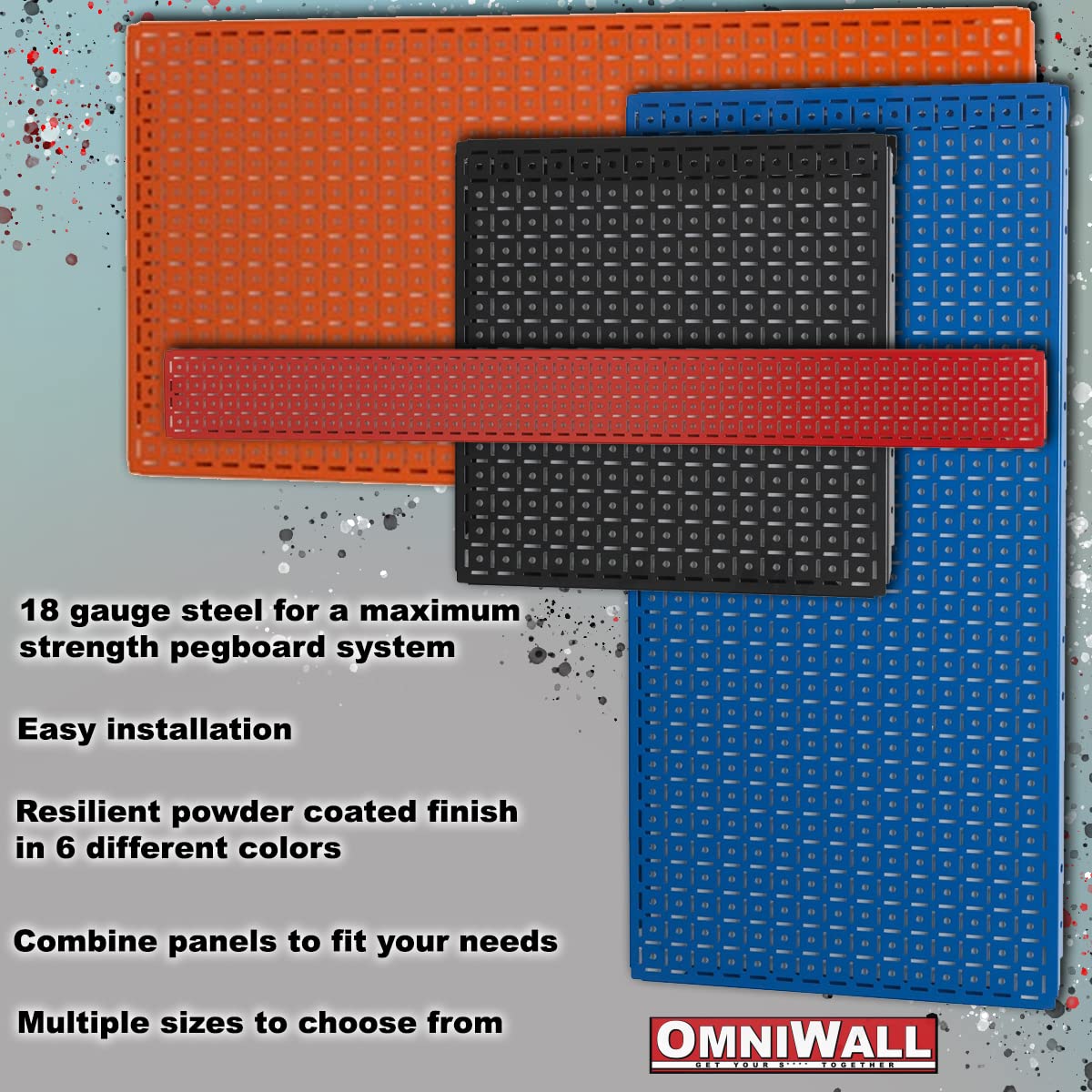 OmniWall 16" x 32" Metal Pegboard Panel 4-Pack for Garage & Home Wall Storage Organization System (Silver)