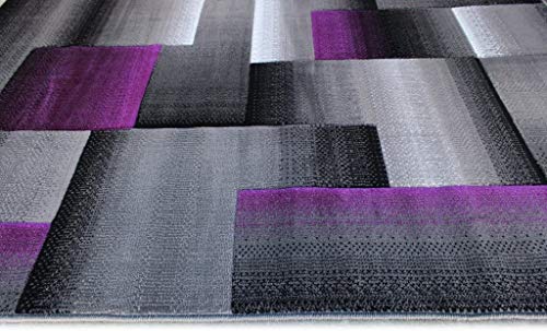 Champion Rugs Modern Geometric Abstract Boxes and Squares Purple Grey Black Carpet Bedroom Living Room Contemporary Dining (5’ 3” X 7’ 5”)
