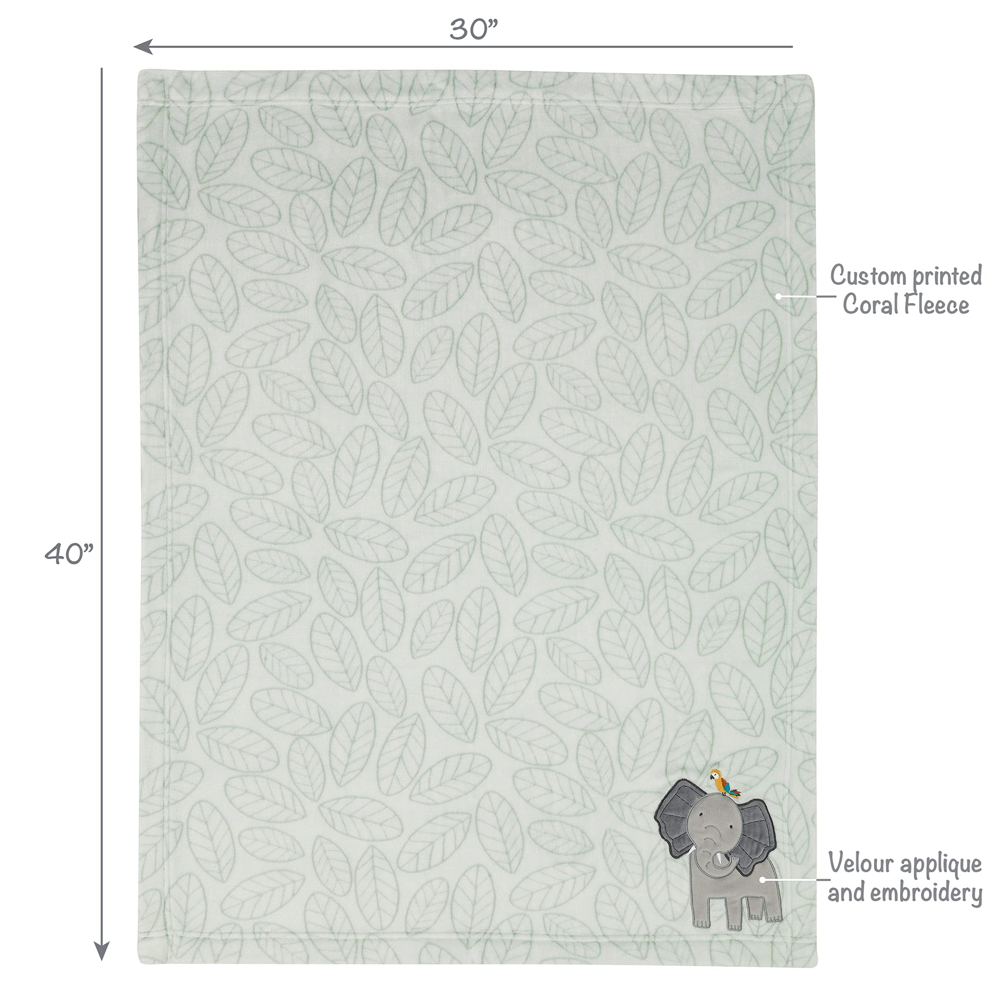 Lambs & Ivy Jungle Friends Appliqued Fleece Nursery Baby Blanket - Elephant