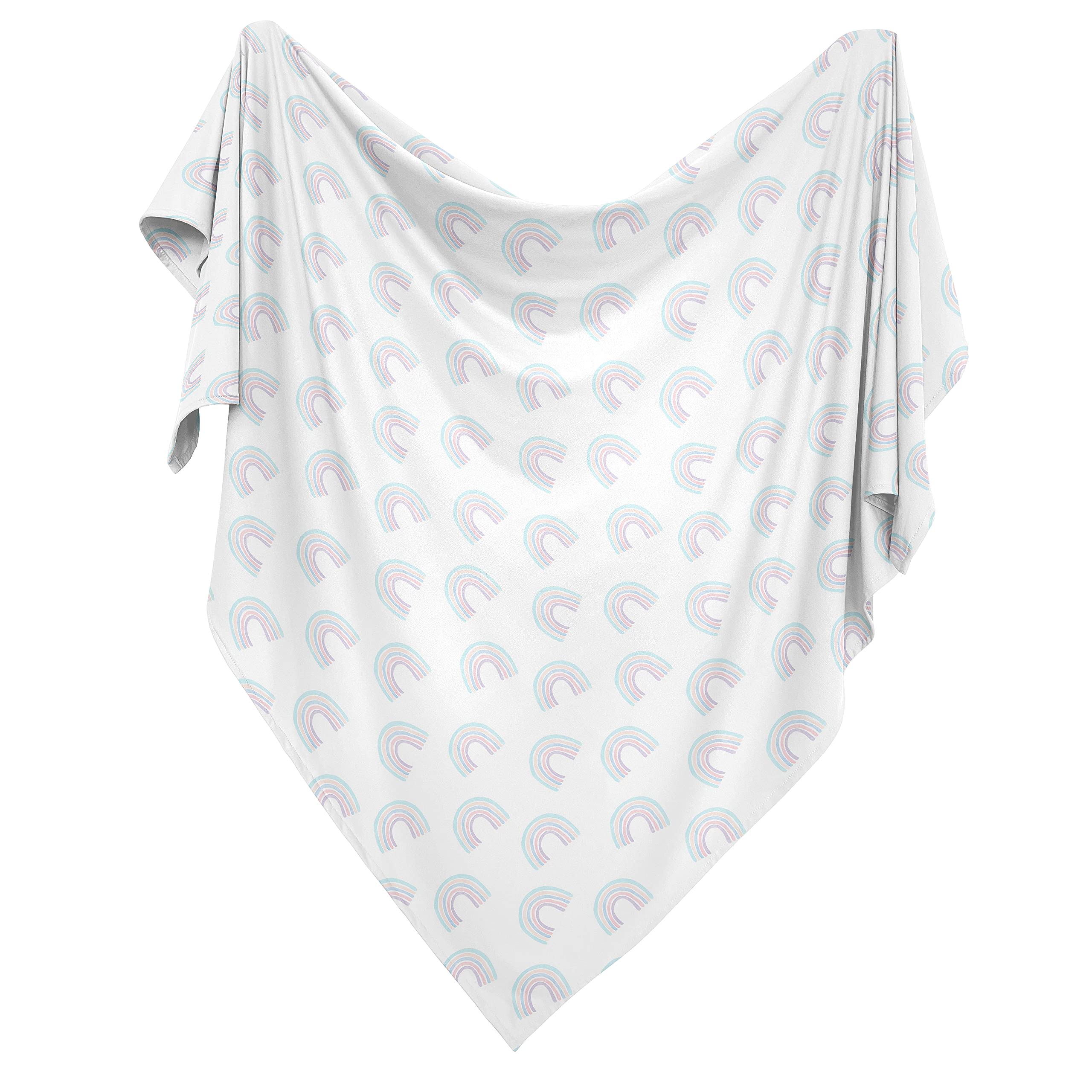 Sweet Jojo Designs Pastel Rainbow Girl Swaddle Blanket Jersey Stretch Knit for Newborn or Infant Receiving Security - Blush Pink, Purple, Teal, Blue and White