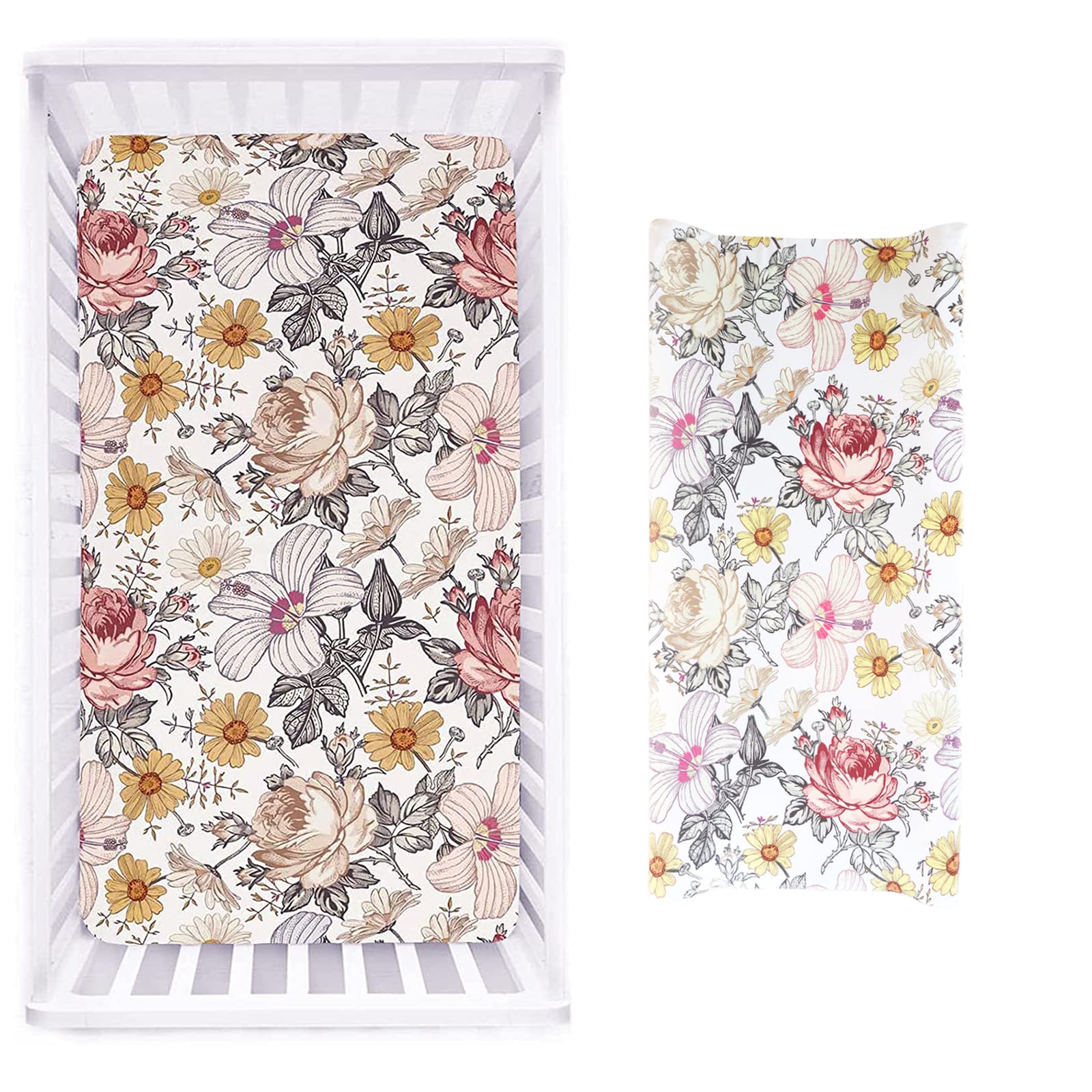 Floral Crib Sheet and Changing Pad Covers
