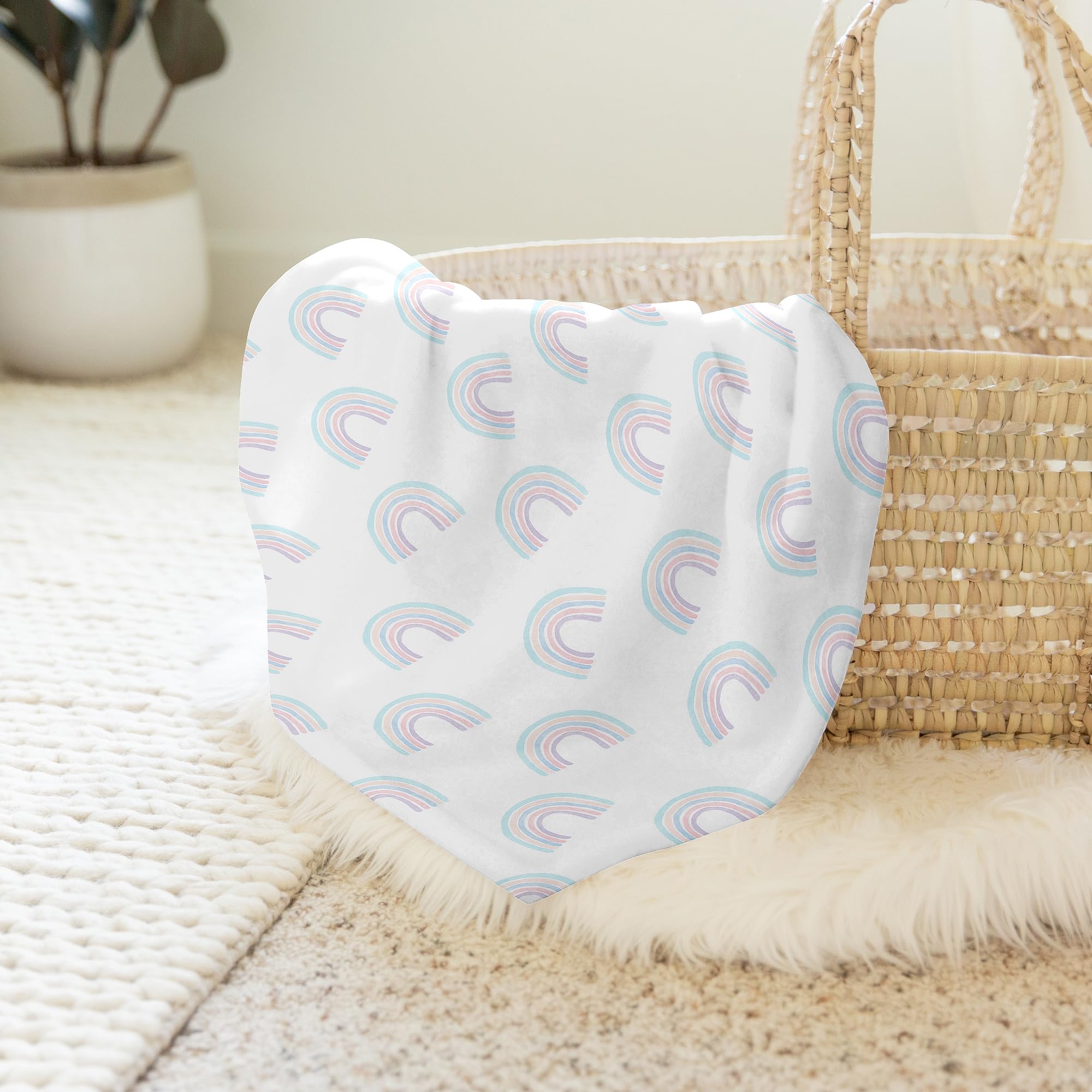 Sweet Jojo Designs Pastel Rainbow Girl Swaddle Blanket Jersey Stretch Knit for Newborn or Infant Receiving Security - Blush Pink, Purple, Teal, Blue and White