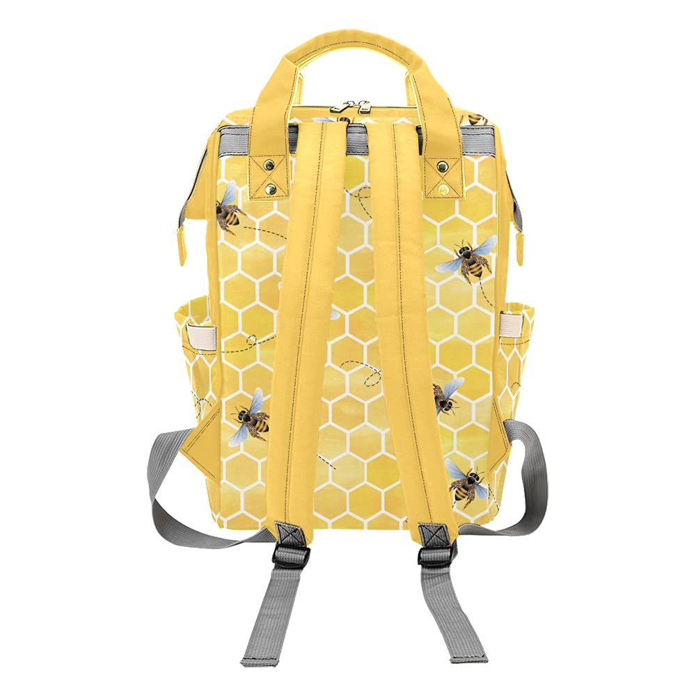 Yeshop Bee Honey Yellow Personalized Diaper Bag Backpack Tote with Name,Custom Travel Nappy Mommy Bag Backpack for Baby Girl Boy Gift, 10.83x6.69x15 inch