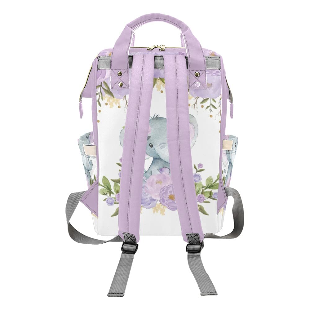 Yeshop Personalized Diaper Backpack Purple Violet Floral Elephant Multi Function Diaper Bag Travel Daypack Nursing Nappy Bag
