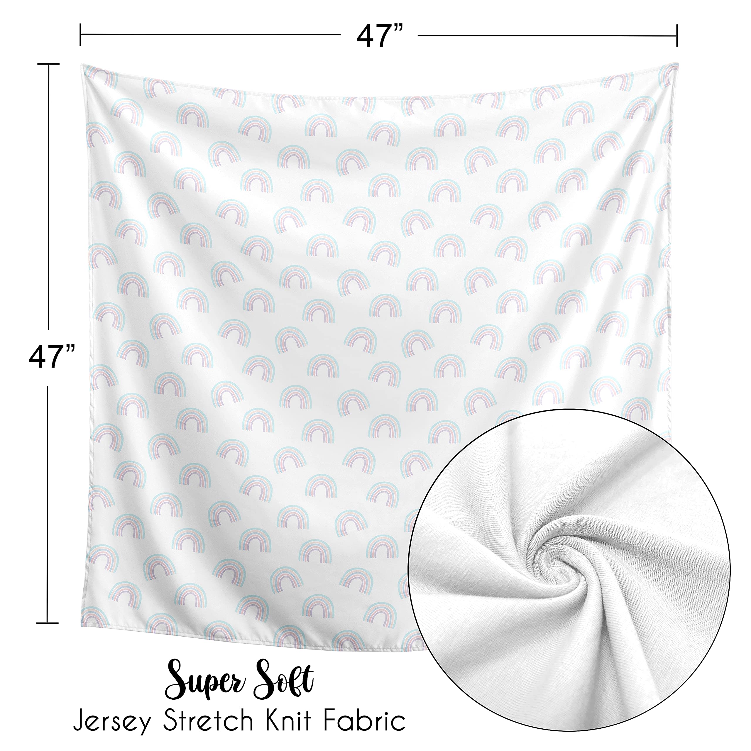 Sweet Jojo Designs Pastel Rainbow Girl Swaddle Blanket Jersey Stretch Knit for Newborn or Infant Receiving Security - Blush Pink, Purple, Teal, Blue and White