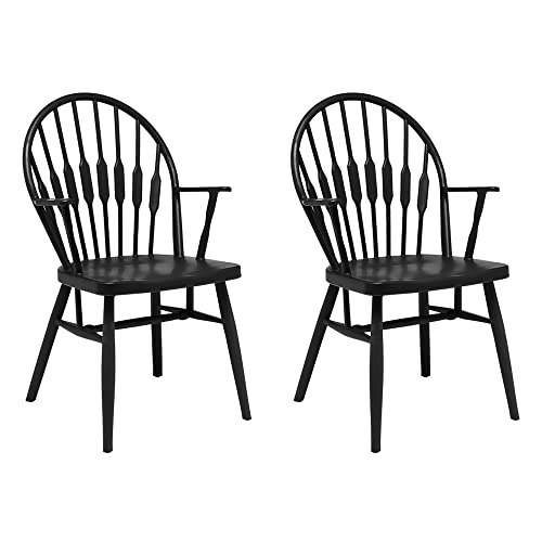 CangLong PP Plastic Dining Chair, Leisure Negotiation Backrest Chair Arm Side Chair, Dining Room, Living Room, Bedroom, Set of 2, Black