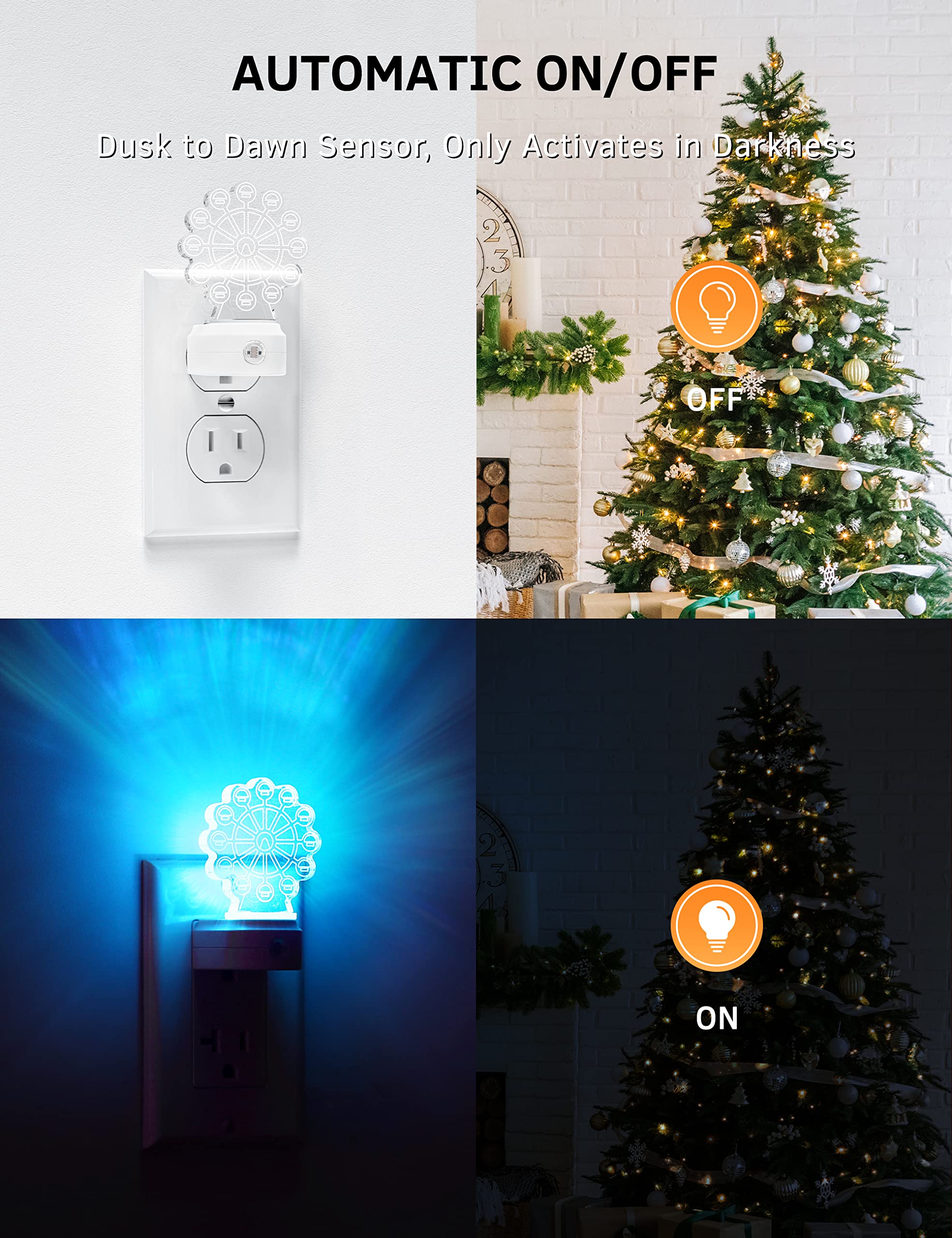 Plug in Night Light,Specmsky Ferris Wheel Night Light for Kids,3 lighting Modes RGB Night Lamp,Multi-Color Changing,LED Night Light with Dusk to Dawn Sensor for Nursery,Bedroom,Stairs,Kids' Room Decor