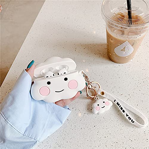 ComfyArt for Beats Studio Buds Cute Cloud with Lanyard Silicone Earphone Sleeve Shockproof Waterproof Protective Earphone Cover Case, White