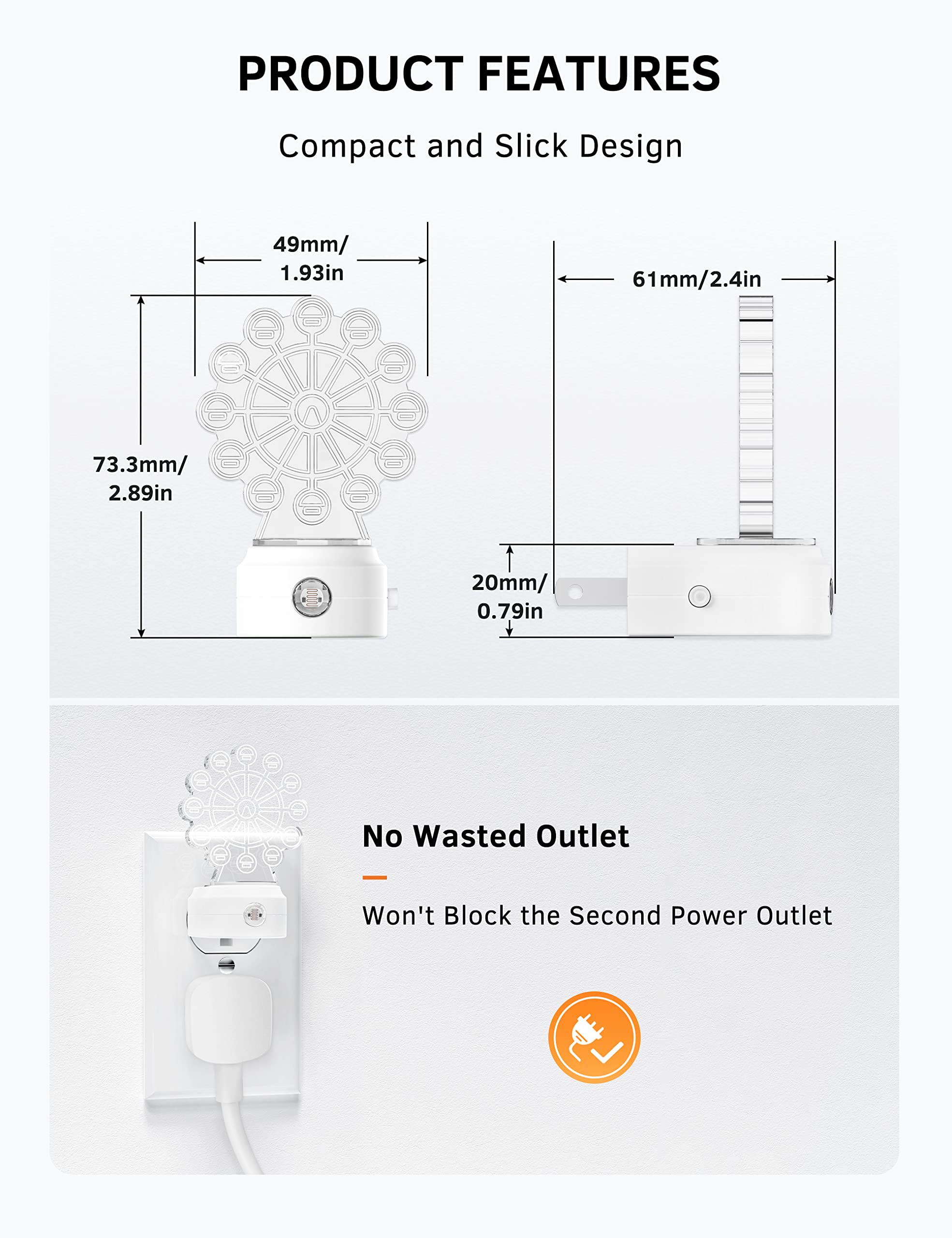 Plug in Night Light,Specmsky Ferris Wheel Night Light for Kids,3 lighting Modes RGB Night Lamp,Multi-Color Changing,LED Night Light with Dusk to Dawn Sensor for Nursery,Bedroom,Stairs,Kids' Room Decor
