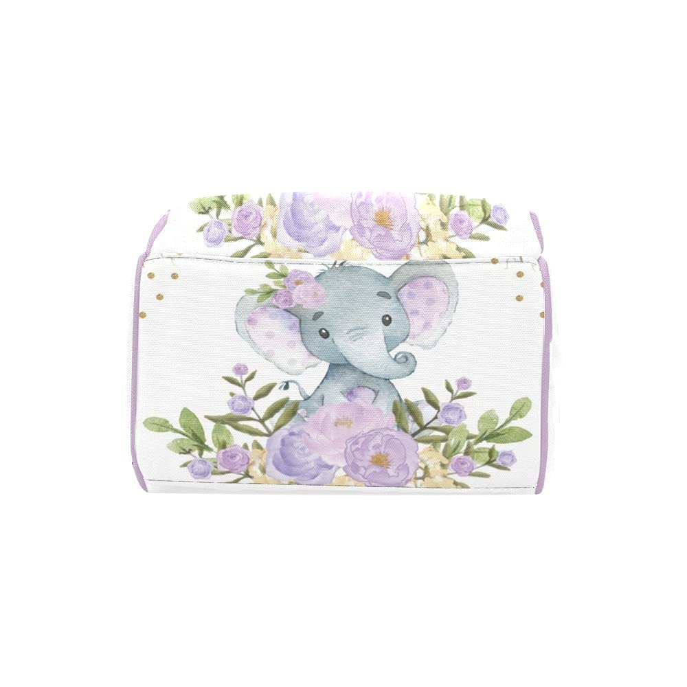 Yeshop Personalized Diaper Backpack Purple Violet Floral Elephant Multi Function Diaper Bag Travel Daypack Nursing Nappy Bag