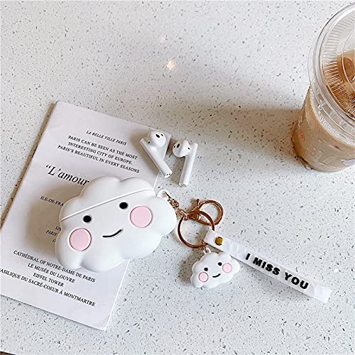 ComfyArt for Beats Studio Buds Cute Cloud with Lanyard Silicone Earphone Sleeve Shockproof Waterproof Protective Earphone Cover Case, White