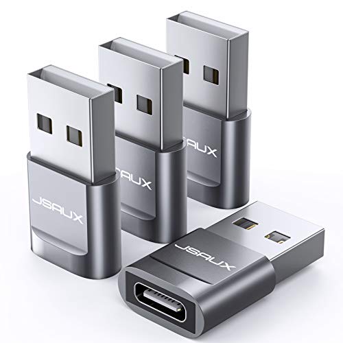 JSAUX USB-C Female to USB-A Male Adapter 4-Pack, Type C to USB Charger Cable Adapter Compatible with iPhone 14/13/12 Mini/Pro/Pro Max, Samsung Galaxy Note 10/20, S20/S21, Apple Watch Series 7 -Grey