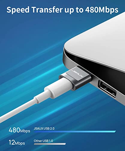 JSAUX USB-C Female to USB-A Male Adapter 4-Pack, Type C to USB Charger Cable Adapter Compatible with iPhone 14/13/12 Mini/Pro/Pro Max, Samsung Galaxy Note 10/20, S20/S21, Apple Watch Series 7 -Grey