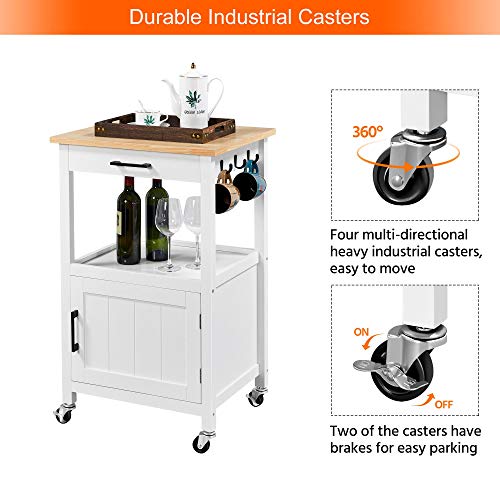 Yaheetech Rolling Kitchen Island with Single Door Cabinet and Storage Shelf, Kitchen Cart with Drawer on Swivel Wheels for Dining Room/Living Room, 18"x22"x35"H, White