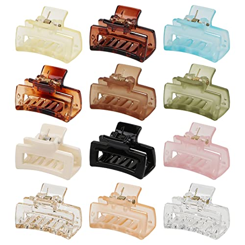 12 PCS Hair Claw Clips, Small Hair Clips for Women Girls, Mini Square Claw Clips, Rectangle Tiny Hair Jaw Clips, Non-slip Banana Clips Barrettes for Thin/ Medium Hair