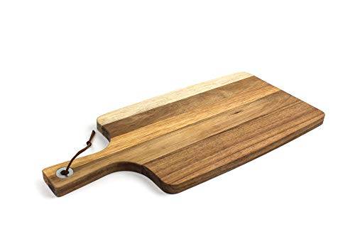 HomePro Premium Acacia Wood Cutting Board with Handle, Wood Serving Board, Cheese Board, Pizza Peel Paddle, Charcuterie Board, Best Chopping Board for Vegetables, Meat, Cheese (16.5 x 7.8 inches)