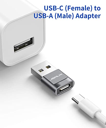 JSAUX USB-C Female to USB-A Male Adapter 4-Pack, Type C to USB Charger Cable Adapter Compatible with iPhone 14/13/12 Mini/Pro/Pro Max, Samsung Galaxy Note 10/20, S20/S21, Apple Watch Series 7 -Grey