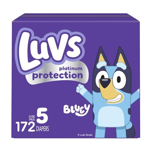 Luvs Size 5 Baby Diapers, Platinum Protection Bluey Diapers for Day & Night, Size 5, 172 Count (Packaging May Vary)