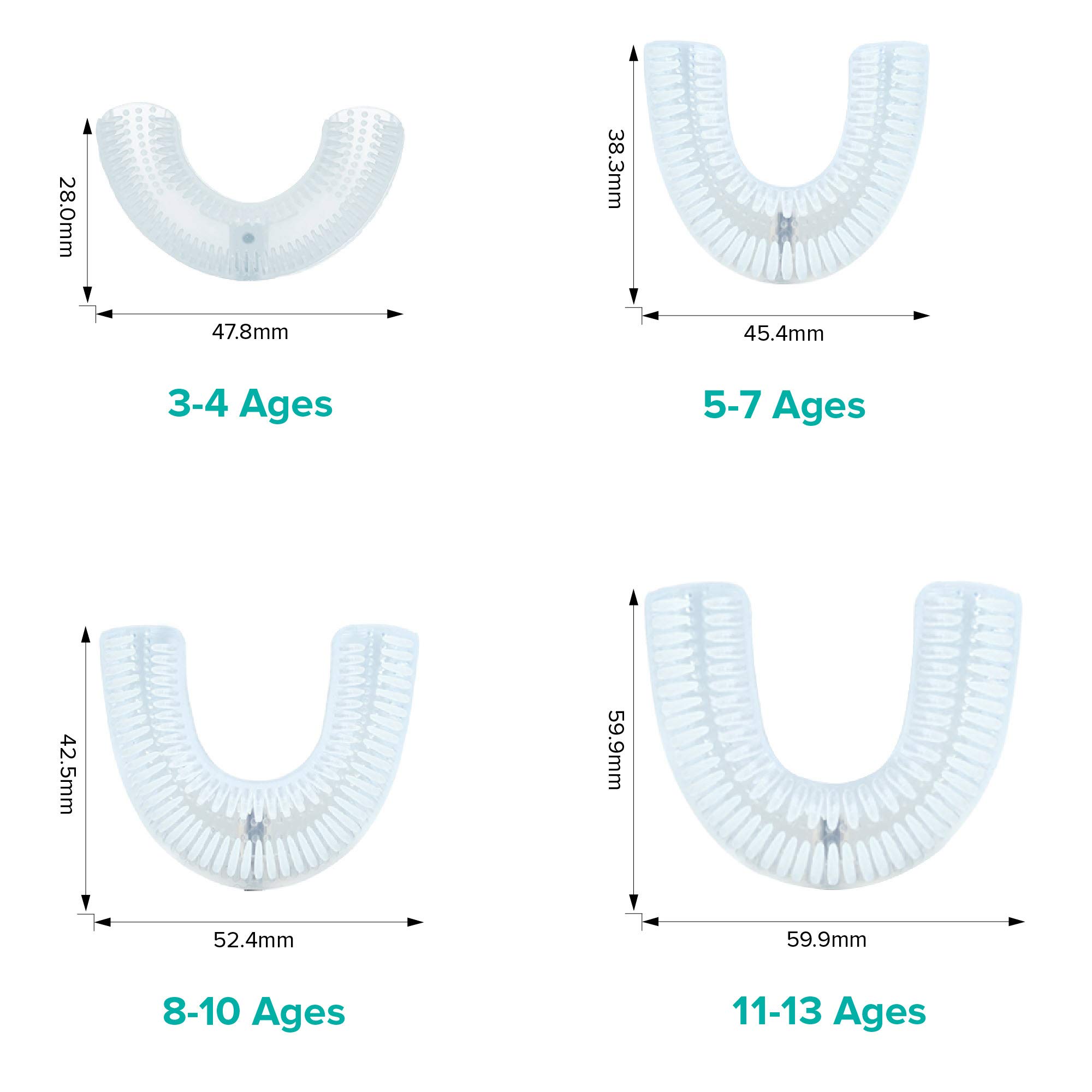 autobrush Silicone U Shaped Brush Head Replacement, Brush Head Refills, 360 Degree Oral Teeth Cleaning, Automatic Toothbrush Head Accessories, Adult and Kid Sizes (Ages 5-7, 2-Pack, Kids)