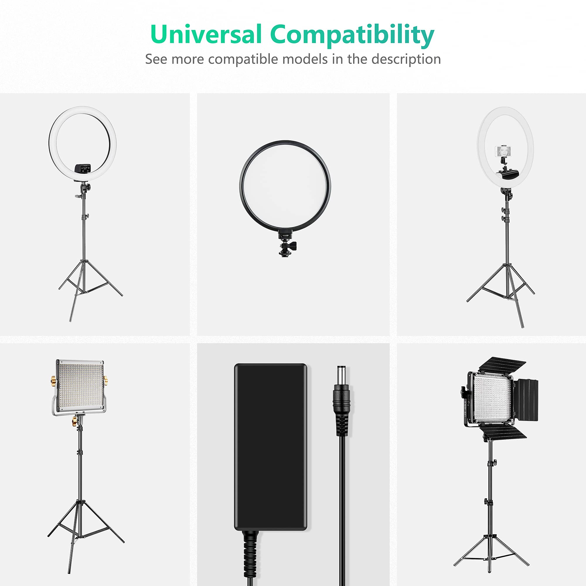 FITE ON AC 100-240V to DC 12V 3A 36W Power Supply Adapter Cable Cord Charger Replacement for VILTROX Studio Light kit Ring Light LED Studio Round Light Video Shoot Photography