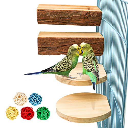 4 Pack Parrot Cage Perch Natural Wooden Perch Toys Bird Cage Toys Accessories for Small or Medium Conure,Parakeet,Budgie,Finches,Amazon Parrot（Style-1）