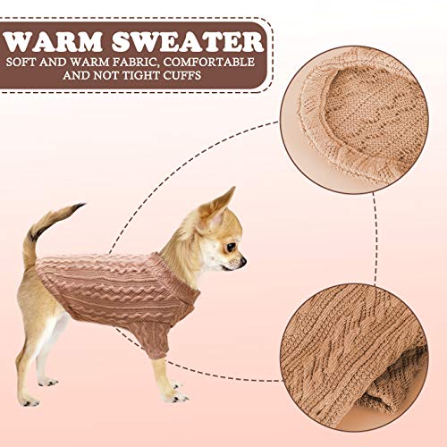 KONUNUS Knitted Small Dog Sweater Warm Dog Jumper Coat Puppy Winter Clothes for Dogs Cats, Khaki