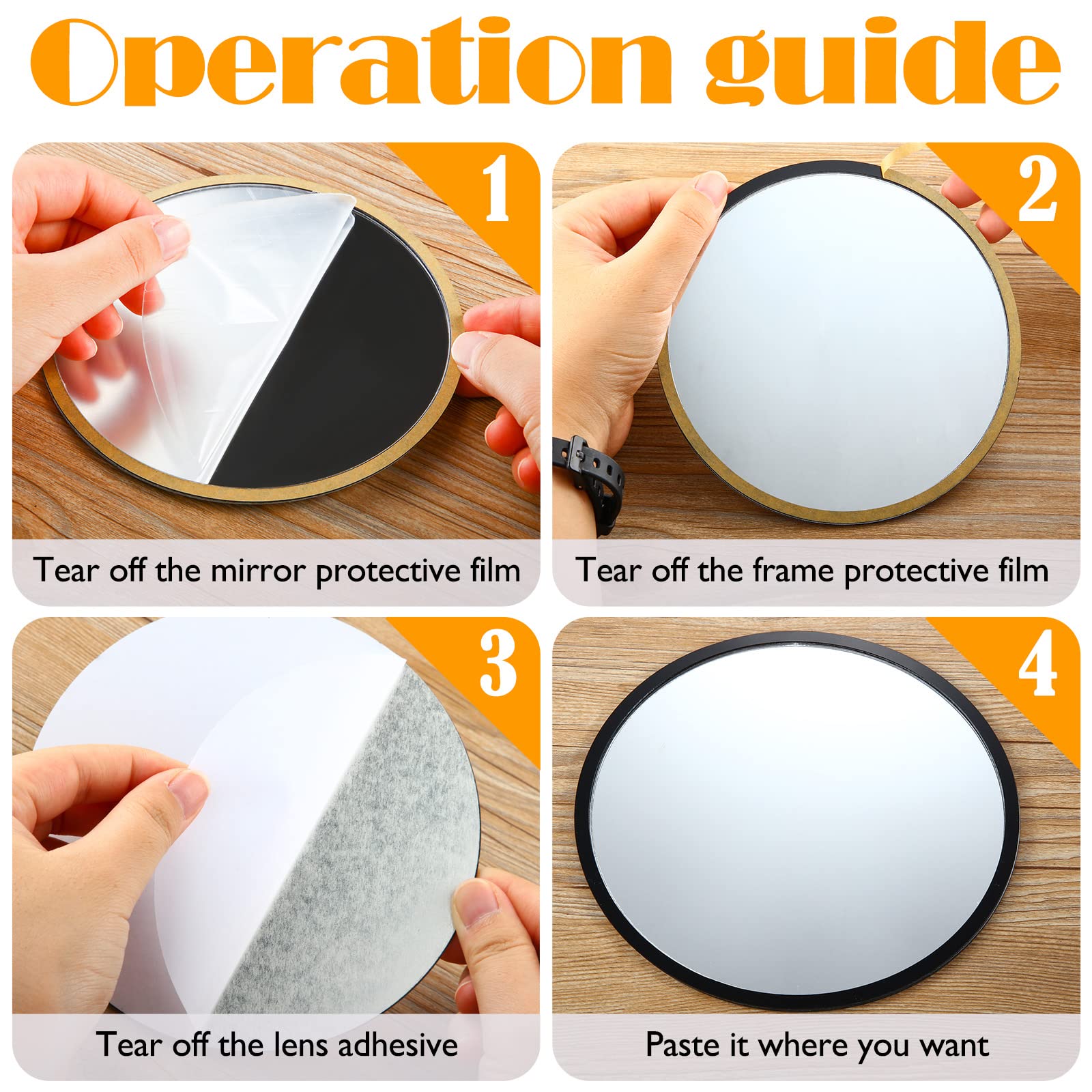 Yookeer Round Black Mirror Set of 4 Sticky Locker Mirror Self Adhesive Acrylic Mirror for Home Bathroom and Locker Accessories,6 Inches