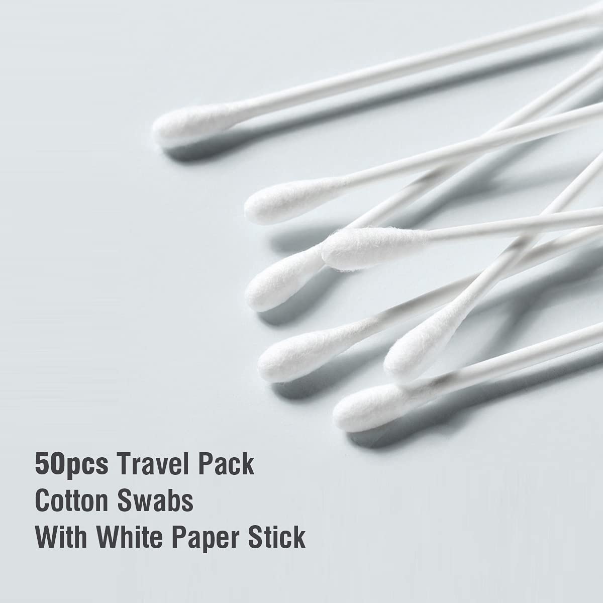 Hontry Stroe 50pcs Travel Pack Cotton Swabs with White Paper Stick, 8 Packs, Biodegradable, All Natural