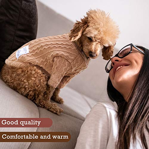 KONUNUS Knitted Small Dog Sweater Warm Dog Jumper Coat Puppy Winter Clothes for Dogs Cats, Khaki