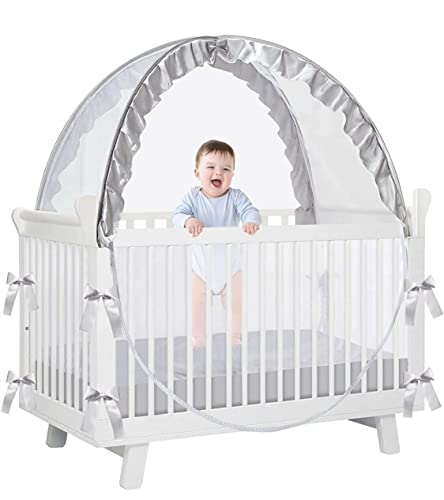Baby Safety Crib Tent - Premium Toddler Crib Topper to Keep Baby from Climbing Out - See Through Mesh Crib Net - Mosquito Net - Pop-Up Crib Tent Canopy to Keep Infant in