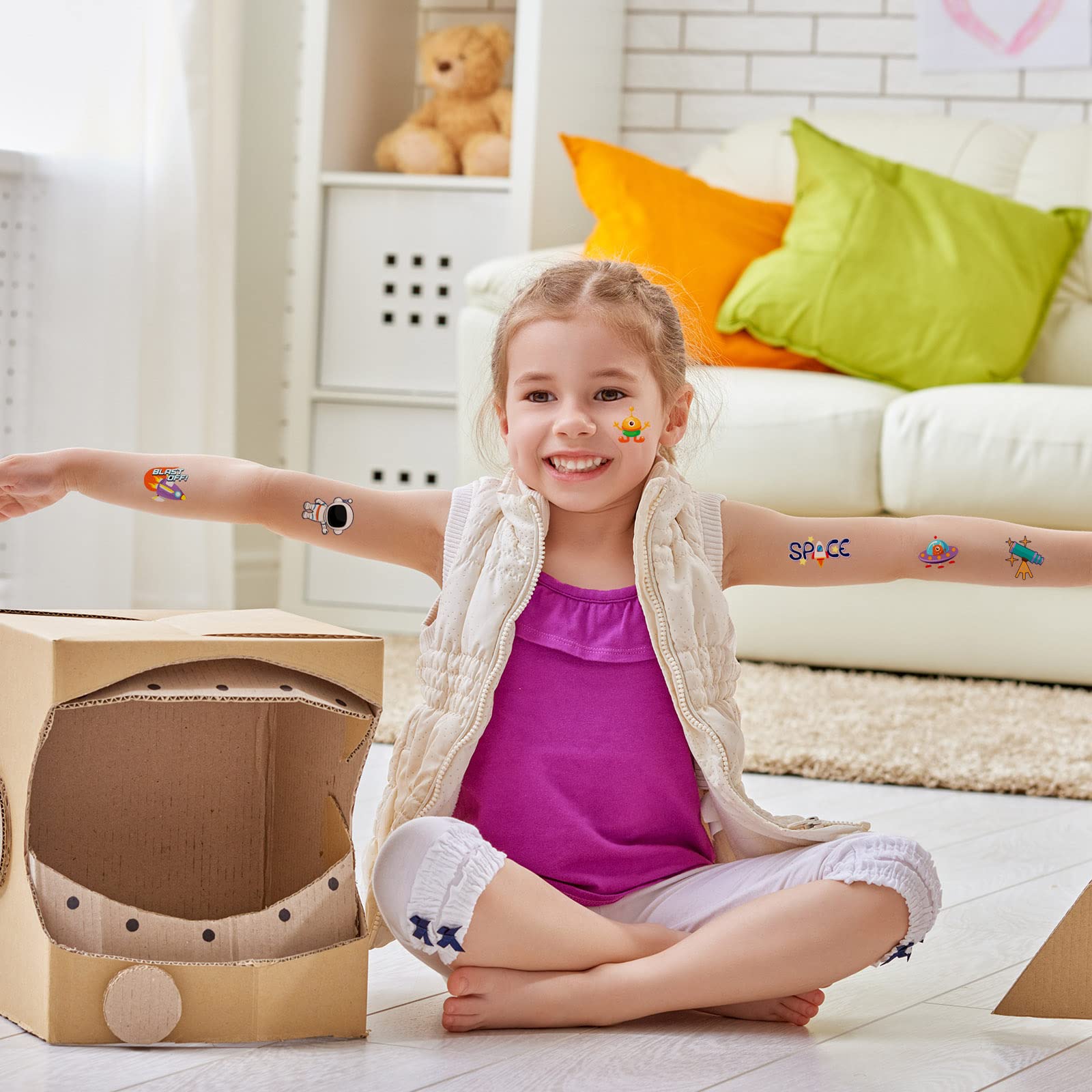 Maitys 288 Pcs Space Themed Party Temporary Tattoos Include Alien Planet Rocket ship Tattoos Stickers for Kids Astronaut Favors Goodie Bag Stuffers Space Themed Birthday Supplies 48 Styles
