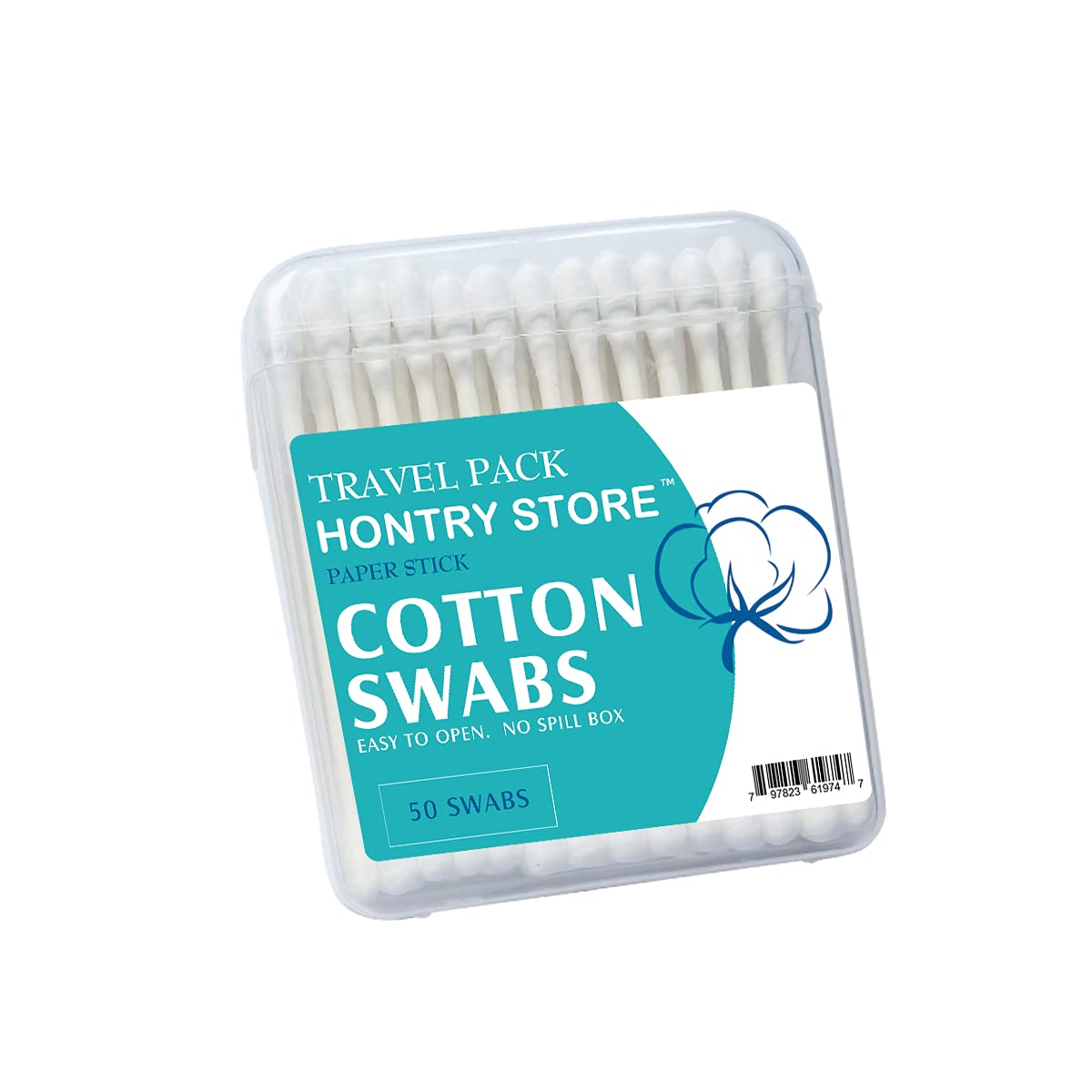 Hontry Stroe 50pcs Travel Pack Cotton Swabs with White Paper Stick, 8 Packs, Biodegradable, All Natural