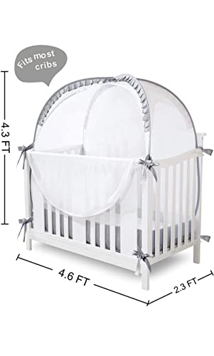 Baby Safety Crib Tent - Premium Toddler Crib Topper to Keep Baby from Climbing Out - See Through Mesh Crib Net - Mosquito Net - Pop-Up Crib Tent Canopy to Keep Infant in