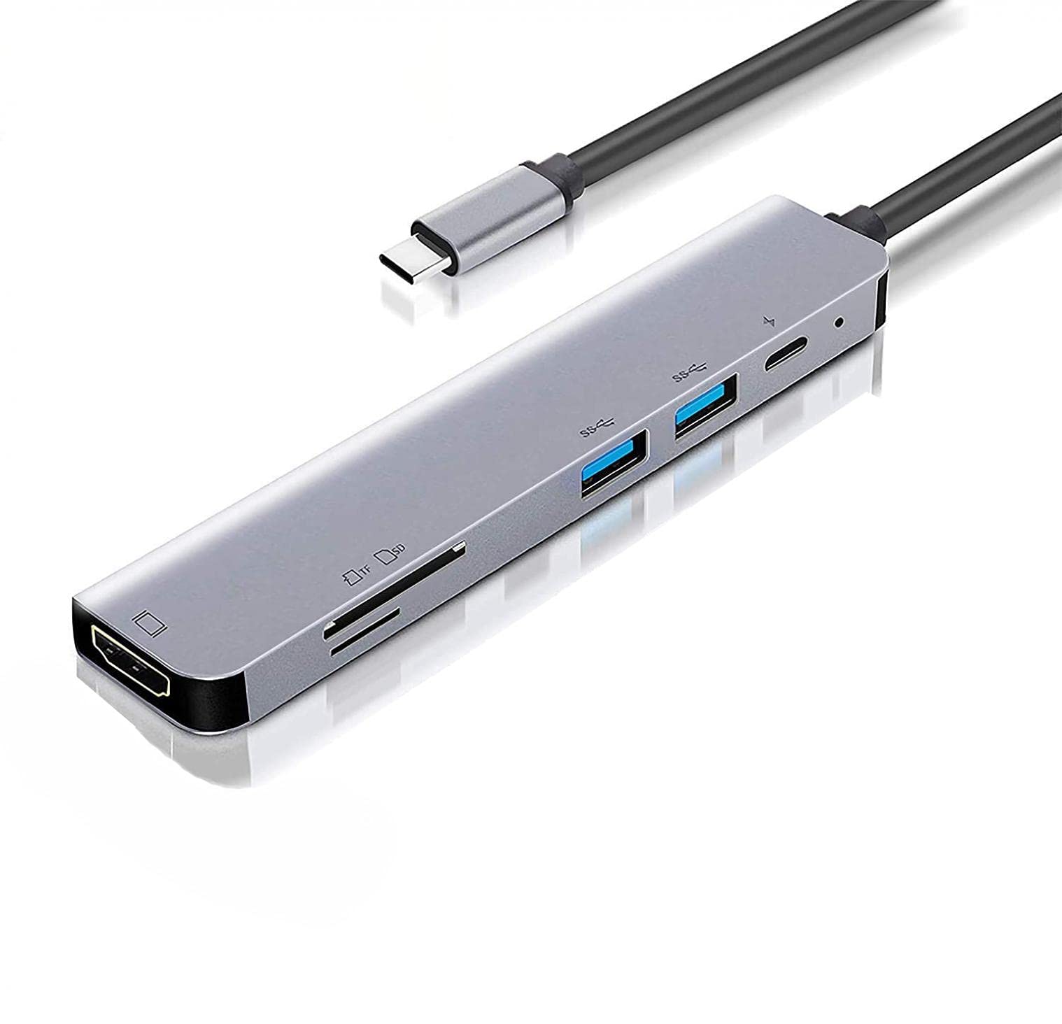7-in-1 USB-C to 4K HDMI Adapter PD Port HDTV Adapter Charger Port MicroSD Slot TV Video Hub Type-C Projector Converter Compatible with TCL 20S, 20 SE, Pro 5G
