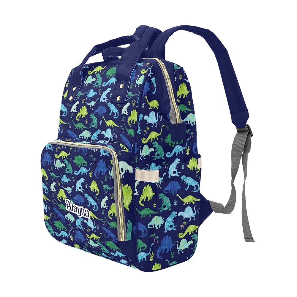 Yeshop Personalized Diaper Backpack Dinosaur Watercolor Multi Function Diaper Bag Travel Daypack Nursing Nappy Bag