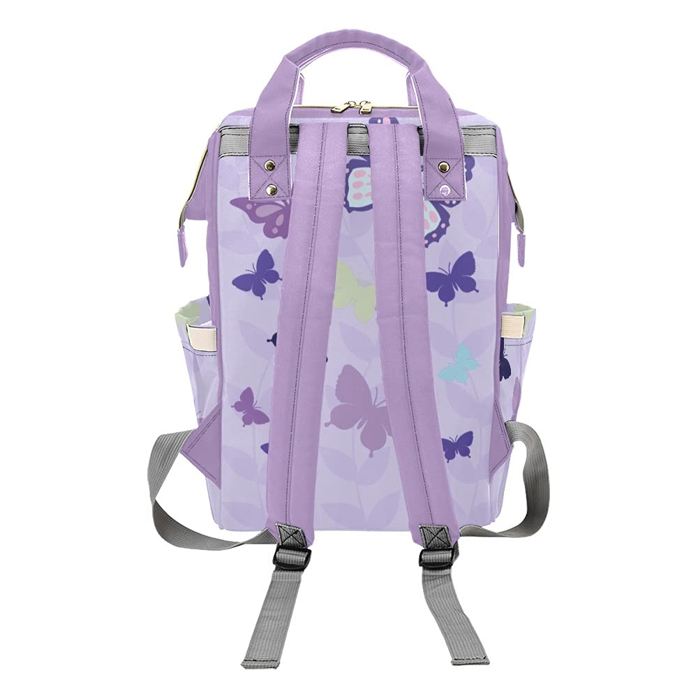 Yeshop Butterfly Purple Personalized Diaper Bag Backpack Tote with Name,Custom Travel Nappy Mommy Bag Backpack for Baby Girl Boy Gift, A300, 10.83In x 6.69Inx 15In