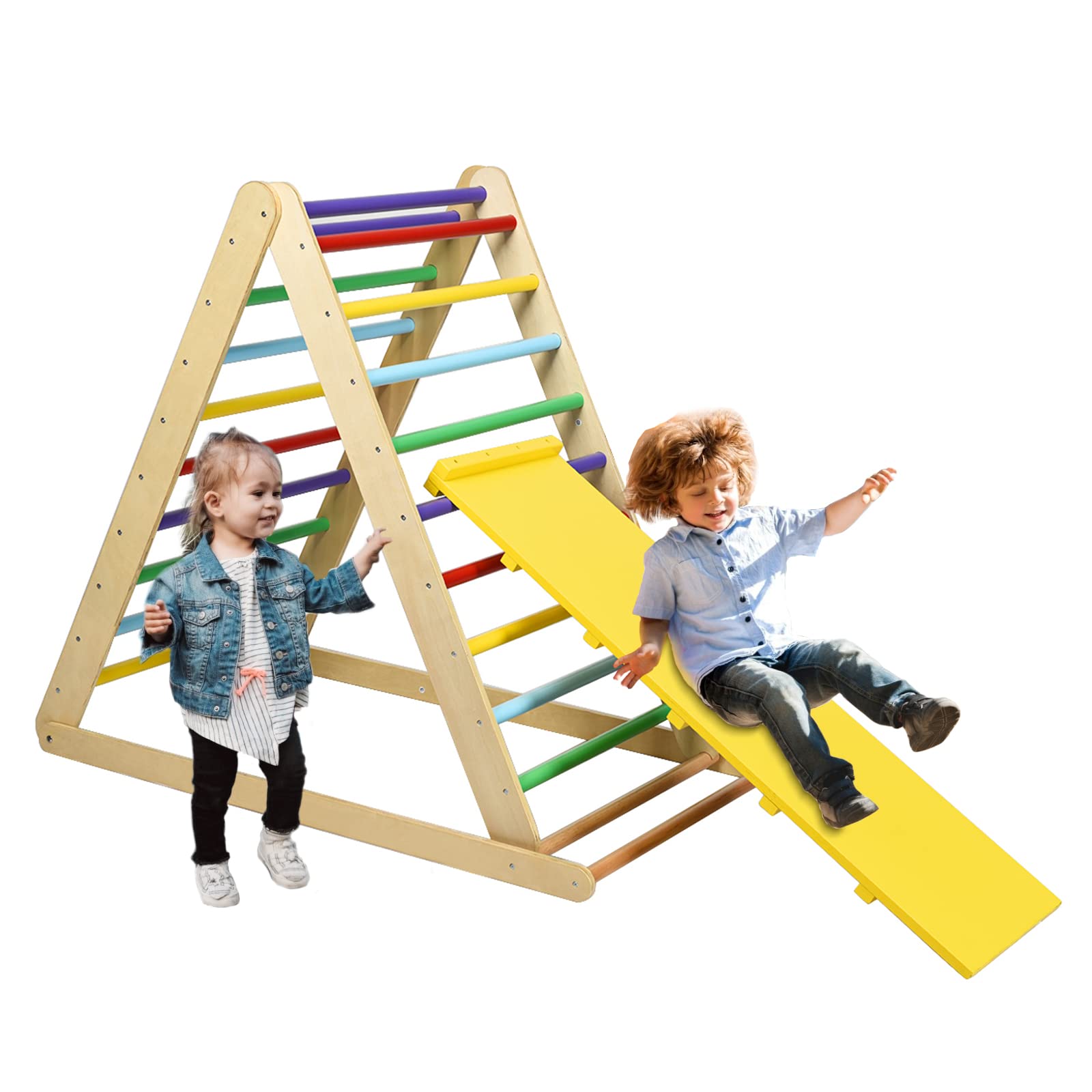 Costzon Foldable Climbing Toys for Toddlers, 3 in 1 Montessori Wooden Triangle Climber for Sliding & Climbing, Kids Indoor Climbers & Gym Play Structures for Boys Girls Gift Present