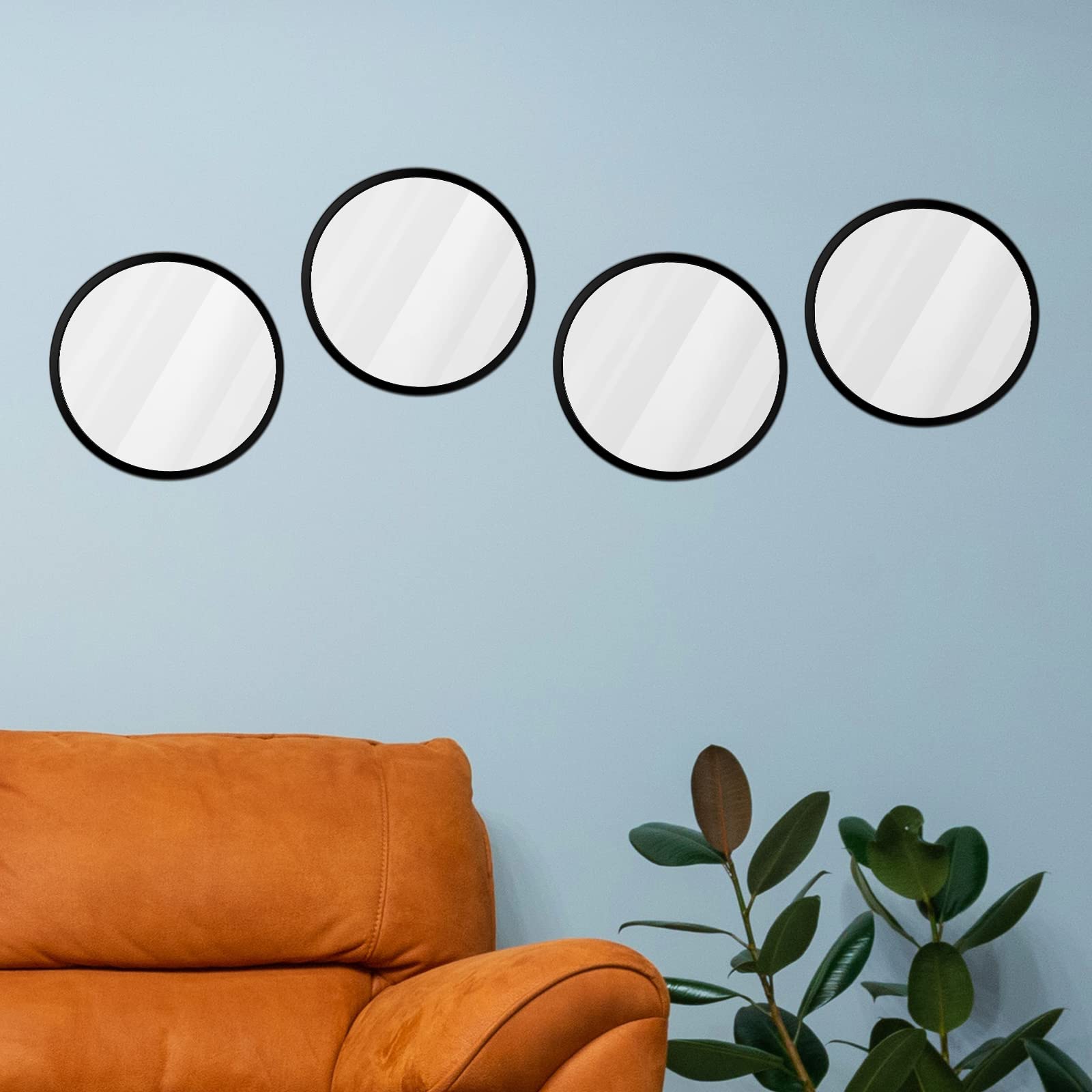 Yookeer Round Black Mirror Set of 4 Sticky Locker Mirror Self Adhesive Acrylic Mirror for Home Bathroom and Locker Accessories,6 Inches